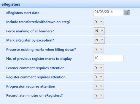 eRegisters Institution Settings